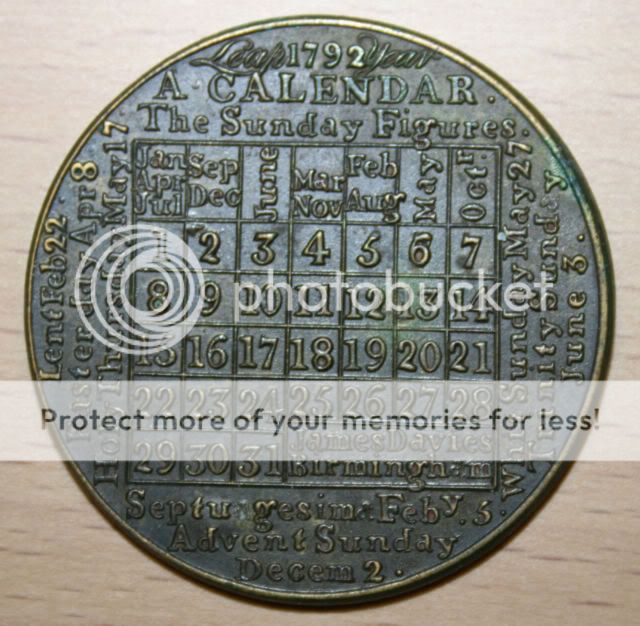 1792 Calendar Medal | Coin Talk